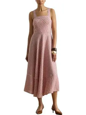 Ralph Lauren Striped Linen Fit-and-flare Midi Dress - Red/cream/navy