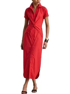 Ralph Lauren Twist Front Cotton Blend Shirt Dress - Red
