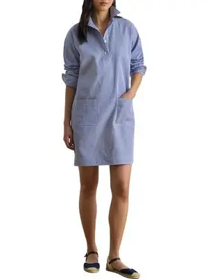 Ralph Lauren Striped Cotton Broadcloth Shirt Dress - Blue/white