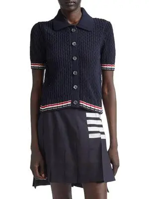 Thom Browne Hector Icon Pointelle Stitch Crop Cardigan - Navy