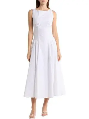Staud Gwen Shaped Waist Stretch Cotton Dress - White