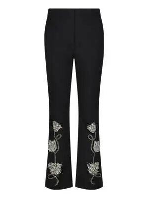 Lela Rose Tulip Crystal Embroidered Kick Flare Pants - Black