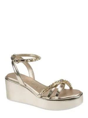 Karl Lagerfeld Paris Ankle Strap Wedge Sandal - White Gold