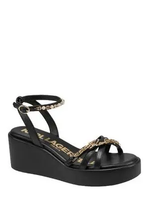 Karl Lagerfeld Paris Ankle Strap Wedge Sandal - Black