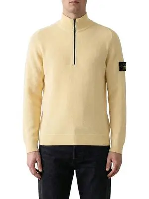 Stone Island Stone Island Cotton Knit Sweater With Quarter Zip And Ribbed Finishes Beige