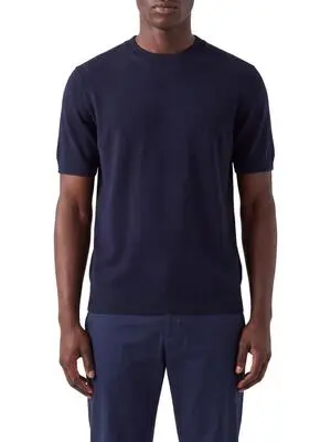 BOSS Short-sleeved Crew-neck Jumper In Pure Virgin Wool - Blue