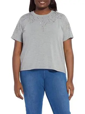 Lyssé Rhinestone-embellished Short Sleeve Top - Dark Heather Grey