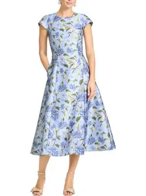 Sachin & Babi Jackie Floral Cocktail Midi Dress - Twilight Peony