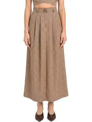 TWINSET Pleated Plaid Skirt - Brown
