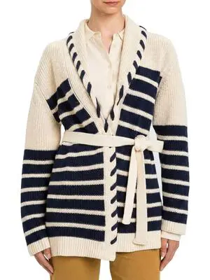 TWINSET Cotton Knit Cardigan With Shawl Collar And Belt - Striped