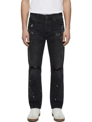 PURPLE BRAND Ripped Straight Leg Jeans - Black