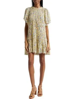 Ulla Johnson Ryla Floral Silk Shift Dress Daffodil
