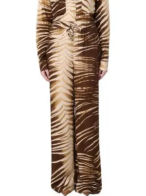 Just Cavalli Printed Twill Palazzo Trousers - Brown