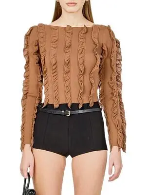 Endless Rose Ruffle Rib Knit Top - Mocha Mousse