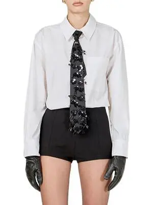 Endless Rose Detachable Sequin Tie Button-up Shirt - White