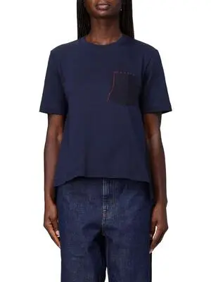 Marni Cotton T-shirt With Patch Pocket - Blue