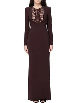 Elisabetta Franchi Long Sleeve Gown - Brown
