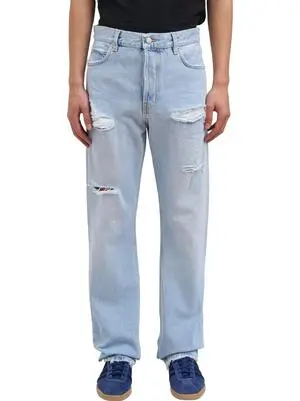 HAIKURE Cotton Denim Straight Jeans - Gnawed Blue