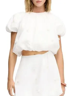 Sam Edelman Paillette Bubble Crop Top - Bright White