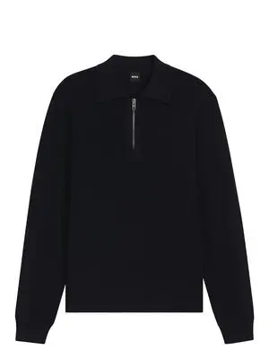 BOSS Virgin Wool Zip-up Polo Sweater - Blue