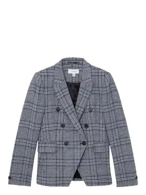 REISS Navy Double-Breasted Check Blazer