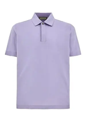 Canali Lilac Lisle Cotton Polo Shirt With Ribbed Collar - Purple
