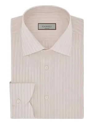 Canali And White Striped Cotton And Linen Regular-fit Shirt - Beige