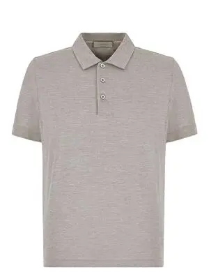 Canali Taupe Silk Short-sleeved Polo Shirt With Buttons - Beige
