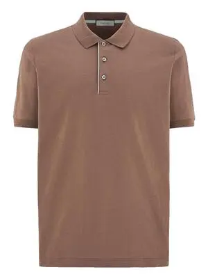 CANALI Taupe Cotton Polo Shirt With Contrasting Piping On The Button Placket