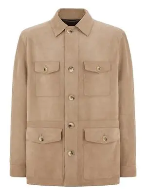 Canali Nuvola Lambskin Suede Field Jacket - Beige