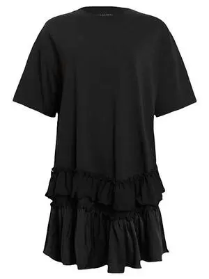 ALLSAINTS Feyre Frill-hem Cotton Mini Dress - Black