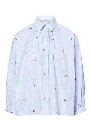 Max Mara Floral Embroidery Stripe Cotton Shirt - Light Blue