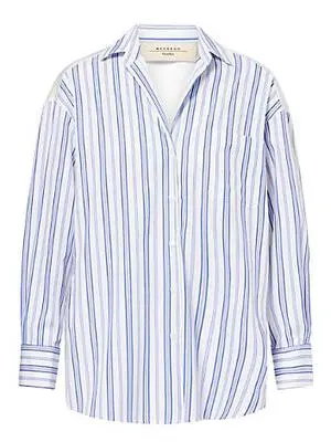Max Mara Stripe Broderie Cotton Shirt - Navy Pinstripes