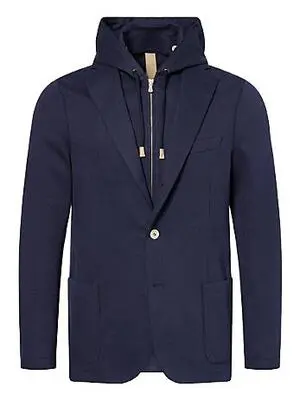 Eleventy Cotton-blend Jacket With Detachable Hood - Blue