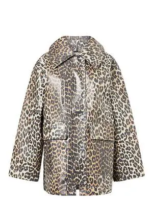 GANNI Laminated Leopard-print Cotton-blend Jacket - Almond Milk