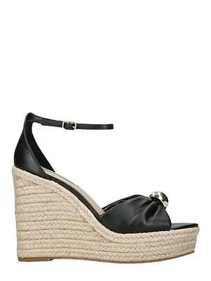 Steve Madden Taliya Leather Wedge Sandals - Black