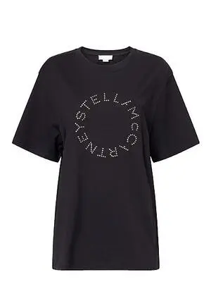 Stella McCartney Stud-logo Boyfriend Cotton-jersey T-shirt - Black