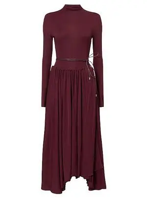 Alaïa Wrap-over High-neck Woven Midi Dress - Cognac