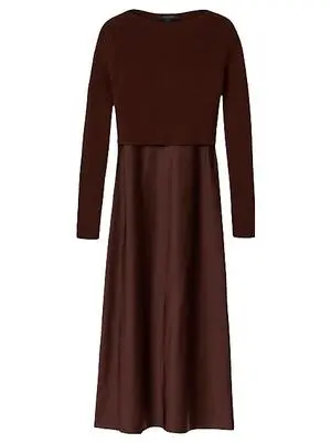 ALLSAINTS Hera Two-in-one Woven Midi Dress - Bitter Brown
