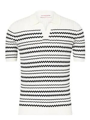 Orlebar Brown Canet Geometric-pattern Cotton Polo Shirt Xxl - White Sand