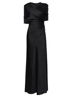 Stella McCartney Draped Cape Satin Gown - Black