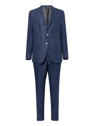 Eleventy Peak-lapel Tapered-leg Woven Suit - Blue