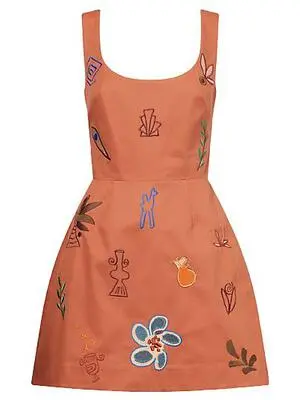 ALEMAIS Embroidered Cotton Mini Dress - Rust