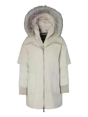 MOORER Faux-fur Trim Hooded Coat - Neutrals