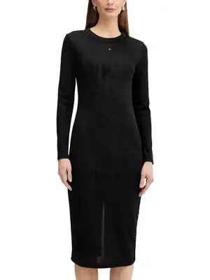 Armani Exchange Long-sleeve Ribbed Midi Dress - Black