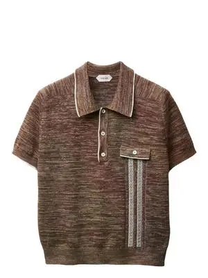 Versace Mouliné Jacquard Knit Polo - Brown