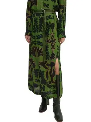 LA PETITE FRANÇAISE Floral-print Belted Maxi Skirt - Green