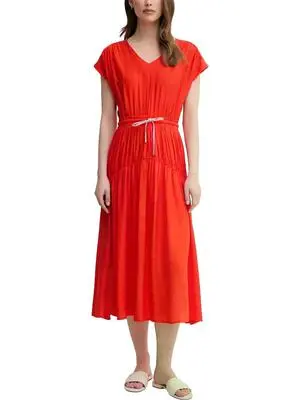 LA PETITE FRANÇAISE V-neck Midi Dress With Drawstring - Red