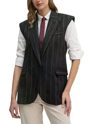 LA PETITE FRANÇAISE Pinstripe Sleeveless Waistcoat - Grey