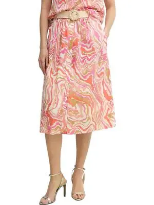 LA PETITE FRANÇAISE Buttoned Printed Midi Skirt - Pink